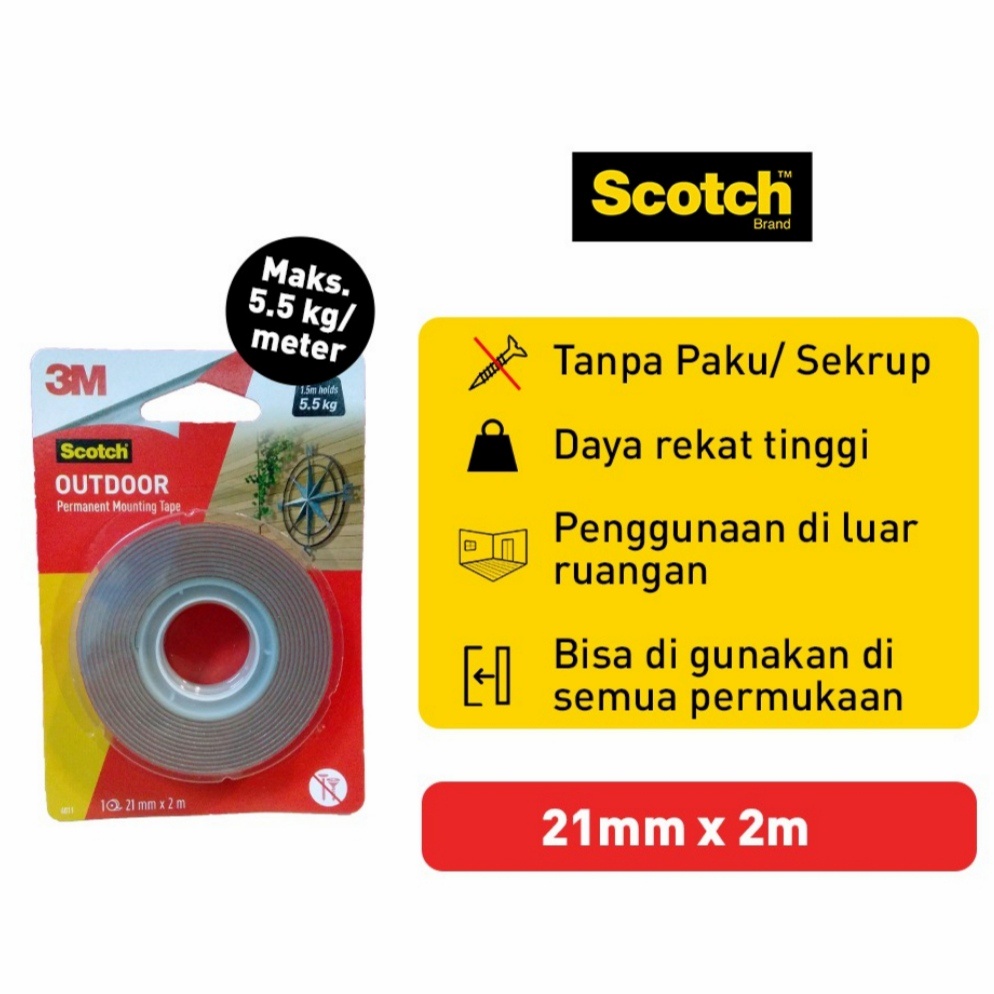 Jual 3M Scotch Mounting Double Tape VHB Outdoor 4011 lebar 21mm panjang 2 meter Maks 5.5kg ...