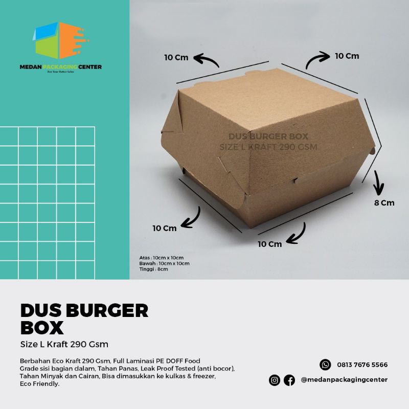 Jual Dus Burger Box size L kraft 290 gsm / kotak paper roti , snack ...