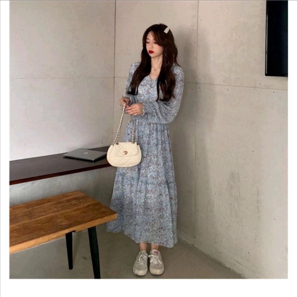 Jual Aurora Floral Dress Sleeve Dress Casual Kasual Summer Dress Dress ...