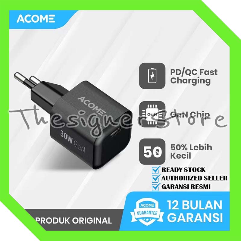 Jual ACOME Charger GaN 30W Fast Charging PD/QC 3.0 Support Laptop/iPad ...
