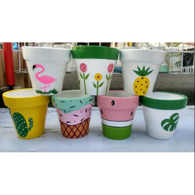 Jual POT LUKIS GERABAH TANAH LIAT KARAKTER LUCU KAKTUS SUKULEN CLAYPOT ...