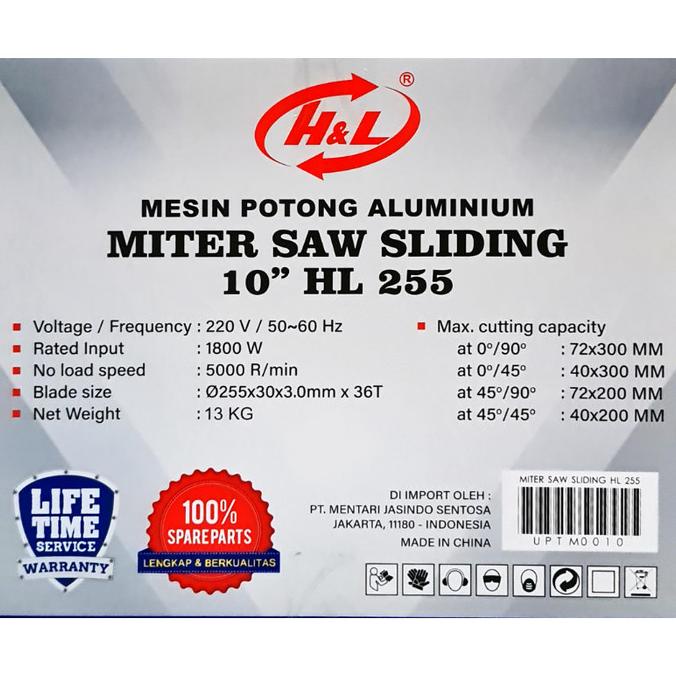Jual Mesin Gergaji Alumunium 10" H&L Hl 255 Miter Saw Sliding 10 Inch | Shopee Indonesia