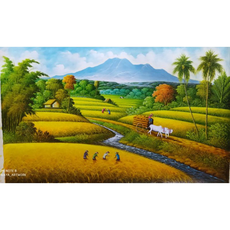 Jual Lukisan realis pemandangan alam air terjun/dan lukisan pemandangan ...
