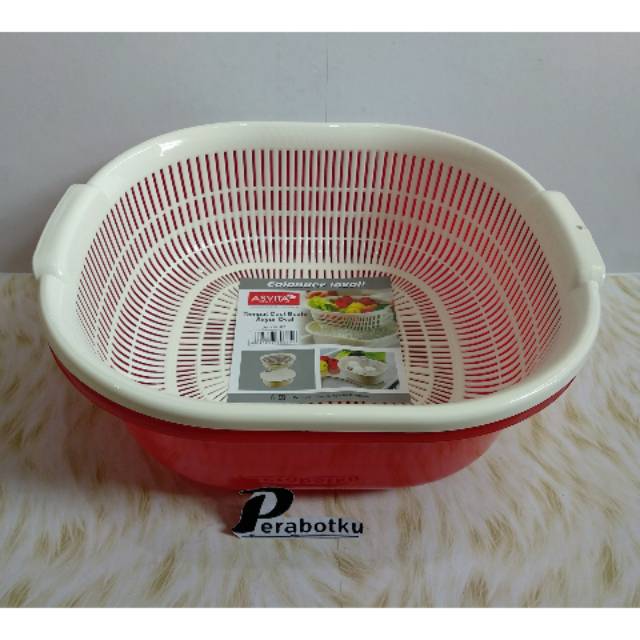 Jual Baskom Tempat Cuci Buah Sayur Oval Set Saringan OB-326 Asvita ...