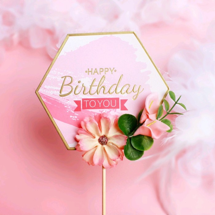 Jual cake topper happy birthday bunga cantik hexagon | Shopee Indonesia
