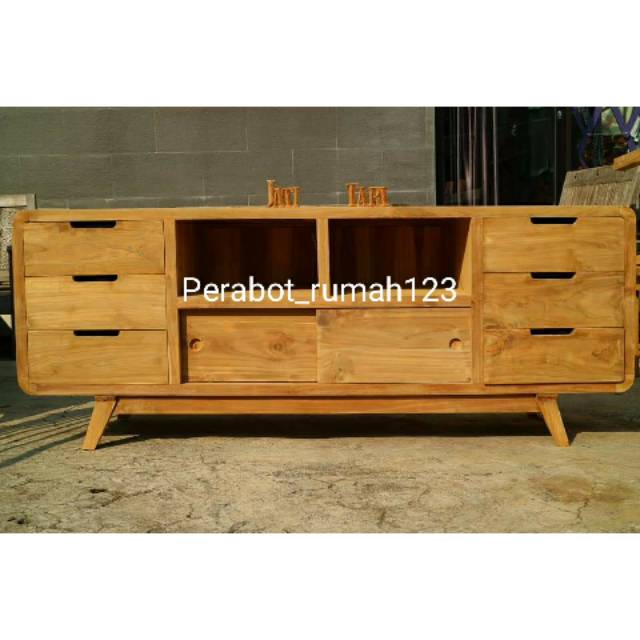 Jual Meja tv minimalis laci 6 dan pintu sliding jati jepara | Shopee ...