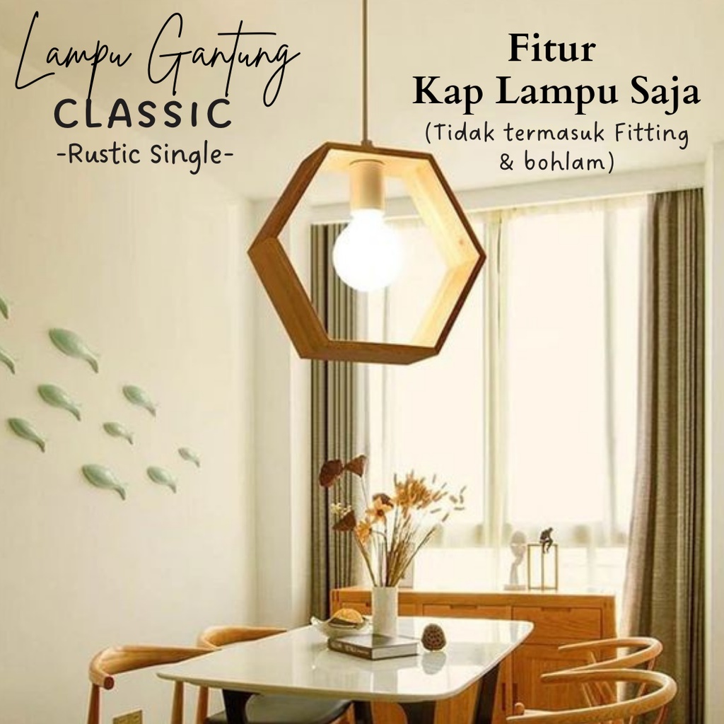 Jual Kap lampu gantung Rustic kayu Jati Belanda minimalis dekorasi cafe ...