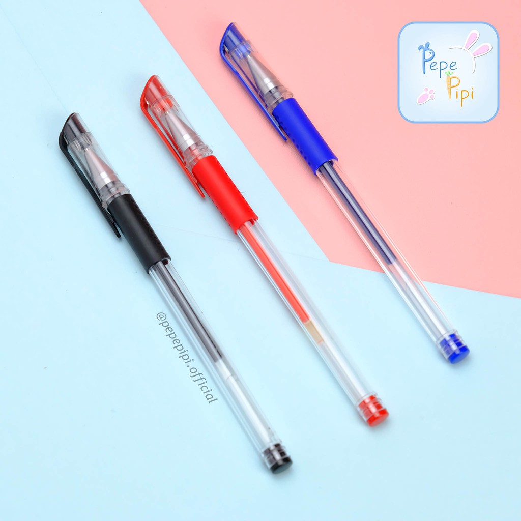 Jual 4 & 12 pcs Pena Gel Mimi, Hitam Merah Biru Standar - Pulpen Pen ...