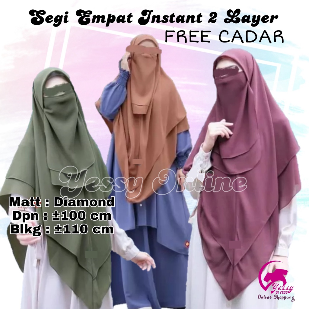Jual [Free Cadar 2 Layer] Khimar Syari Segi Empat Instan Dua Layer Jumbo Kerudung Hijab Jilbab ...