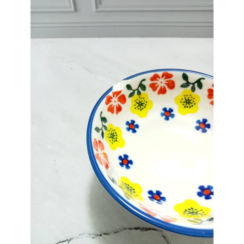 Jual DEFECT - Mangkuk Saji Motif Bunga Biru / Mangkuk Keramik Kaki ...