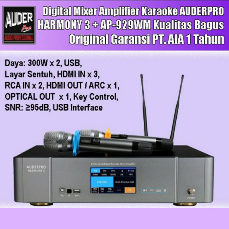 Jual Digital Mixer Amplifier Karaoke Auderpro Harmony 3 + Mic AP-929WM | Shopee Indonesia