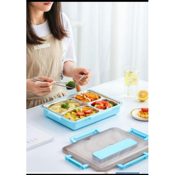 Jual Kotak Makan | Bento | Lunch Box 4 Grid | Bahan Stainless Kapasitas ...