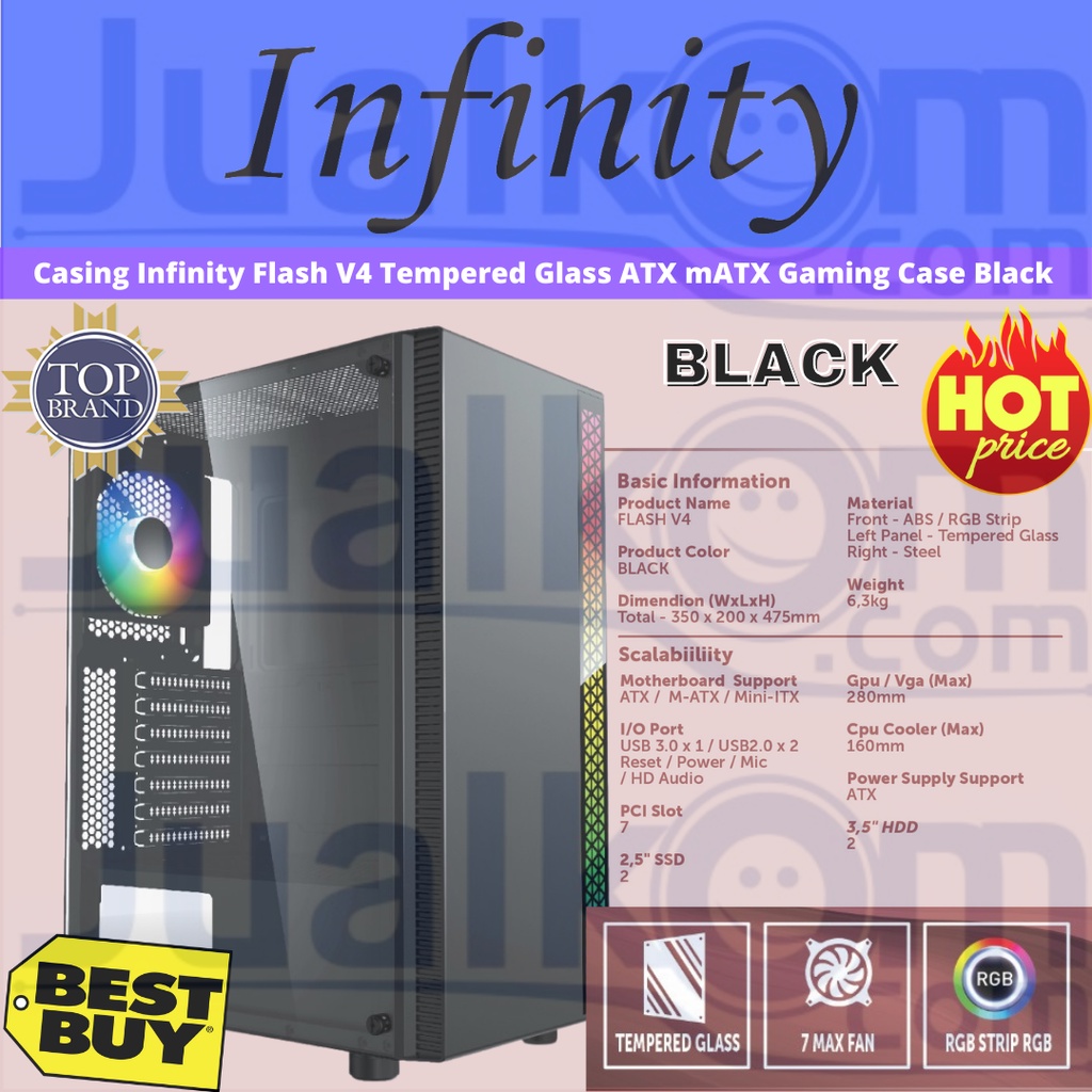 Jual Casing Infinity Flash V4 Tempered Glass ATX mATX Gaming Case Black ...