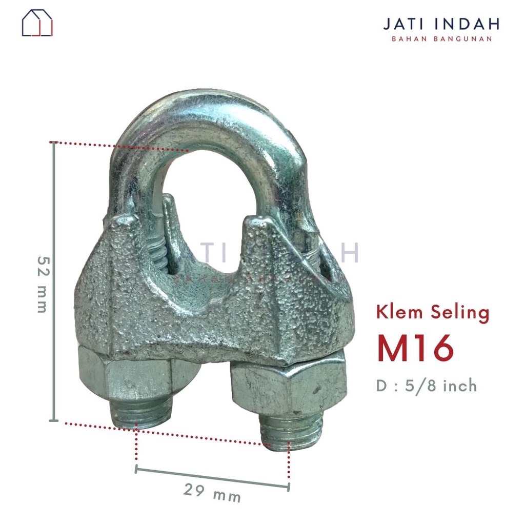 Jual Klem Seling 5/8 inch (M16) Galvanis / Wire Rope Clip / Kuku Macan ...