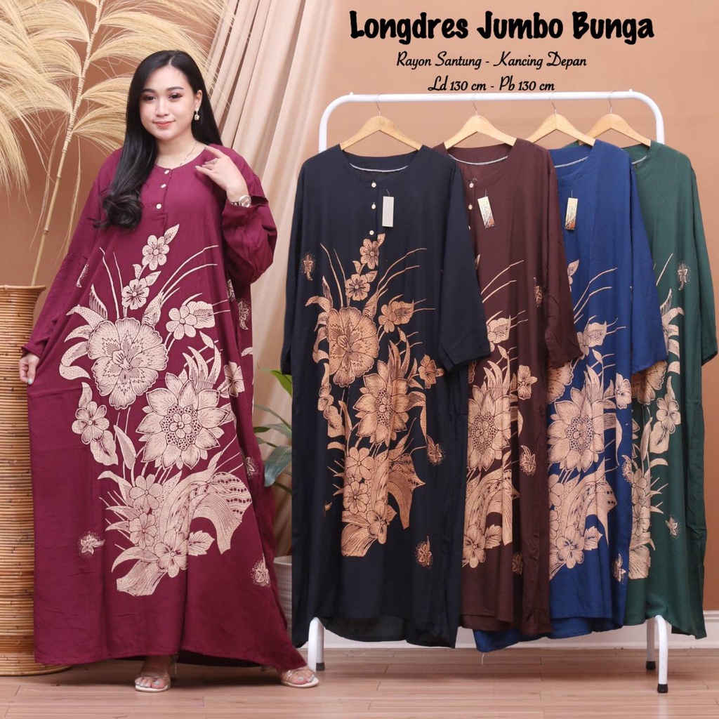 Jual Daster Jumbo Longdress Ld 130 Lengan Panjang Busui Kancing Depan ...