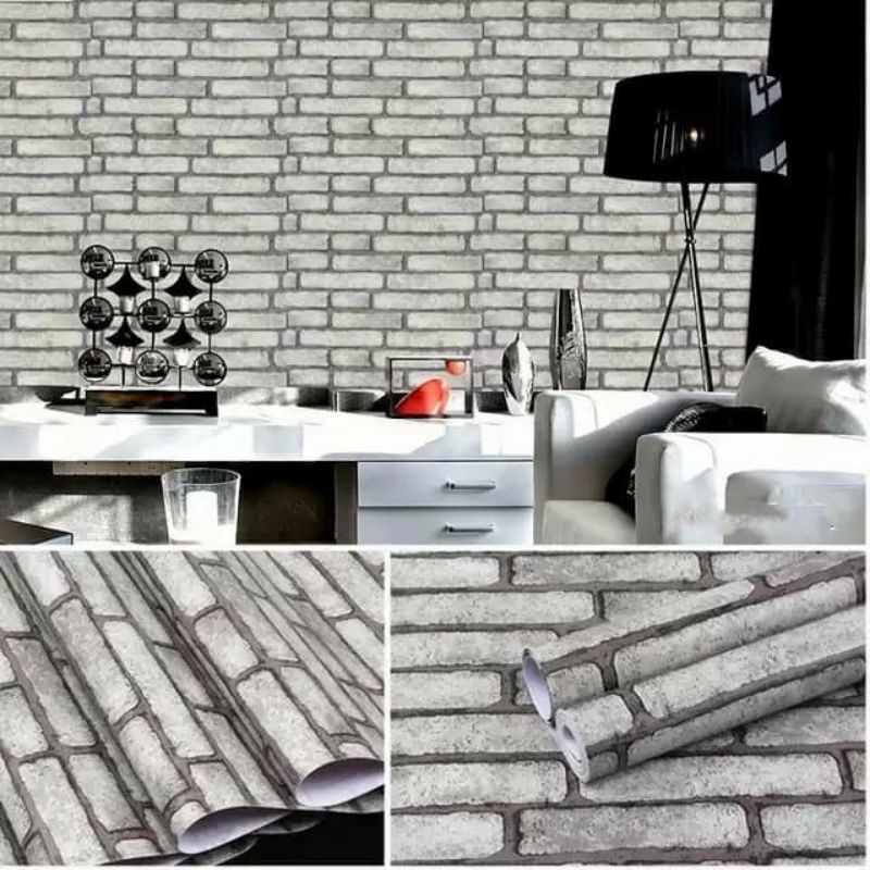 Jual Wallpaper Sticker Dinding Motif Batu Bata Putih List Abu | Shopee ...
