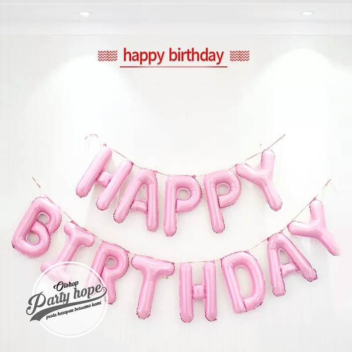 Jual Balon Foil Huruf Set Happy Birthday pink soft / paket huruf hbd ...
