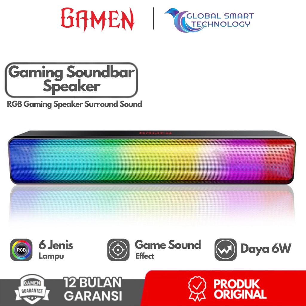 Jual GAMEN GS8 Soundbar Gaming RGB Light Bass Komputer Laptop Speaker ...