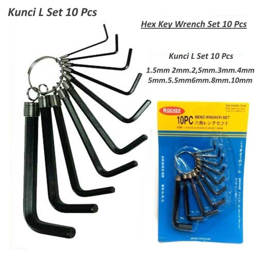 Jual 1 Set Kunci L Set Hex Key Ring 1 2 3 4 5 6 7 8 9 10 mm 10in1 Tools ...