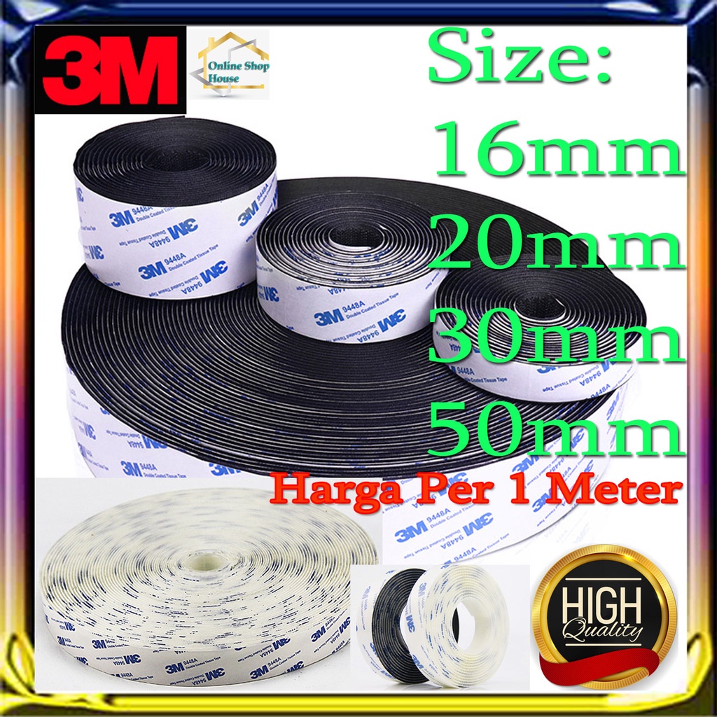 Jual Velcro Hook And Loop 3M 9448A Lem Pita Perekat Adhesive Double Tape Nylon Kasar Halus ...