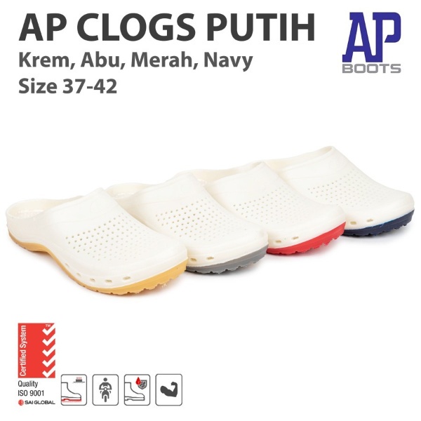Jual Sandal Slop AP CLOGS PUTIH Kombinasi - Sandal AP Boots Karet Anti ...