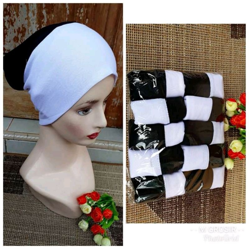 Jual ciput hitam putih bahan kaos 2 warna | Shopee Indonesia
