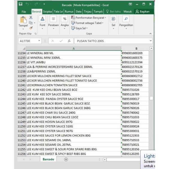Jual Listing List Daftar Kumpulan Kode Barcode Barang Minimarket Warung ...