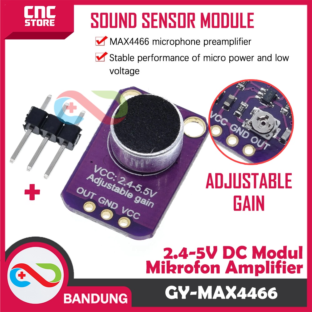 Jual GY-MAX4466 ELECTRET MICROPHONE AMPLIFIER SENSOR SUARA ADJUSTABLE ...