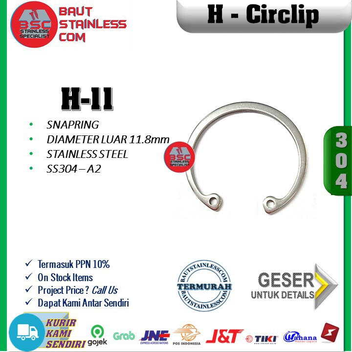 Jual CIRCLIP SNAPRING STAINLESS SS304 TYPE - H11 INTERNAL LOCKING SNAP RING ISI 10 PCS | Shopee ...