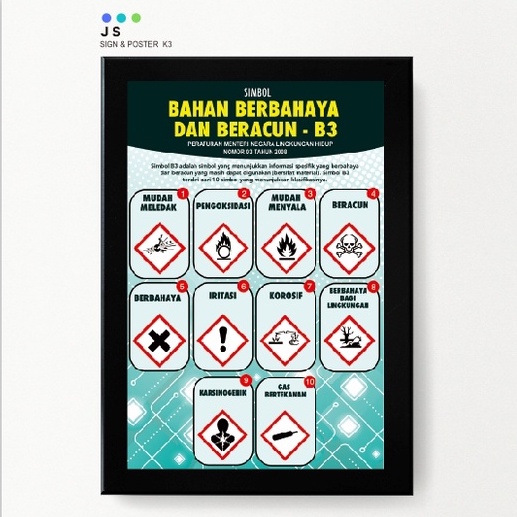 Jual POSTER SAFETY K3 SIMBOL MATERIAL B3 + FRAME Ukuran A2 | Shopee ...
