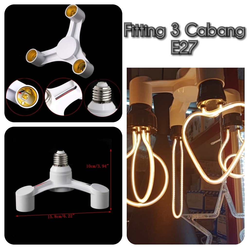 Jual Fiting fitting lampu Tiga 3 cabang bohlam E27 standar 3 in 1 ...