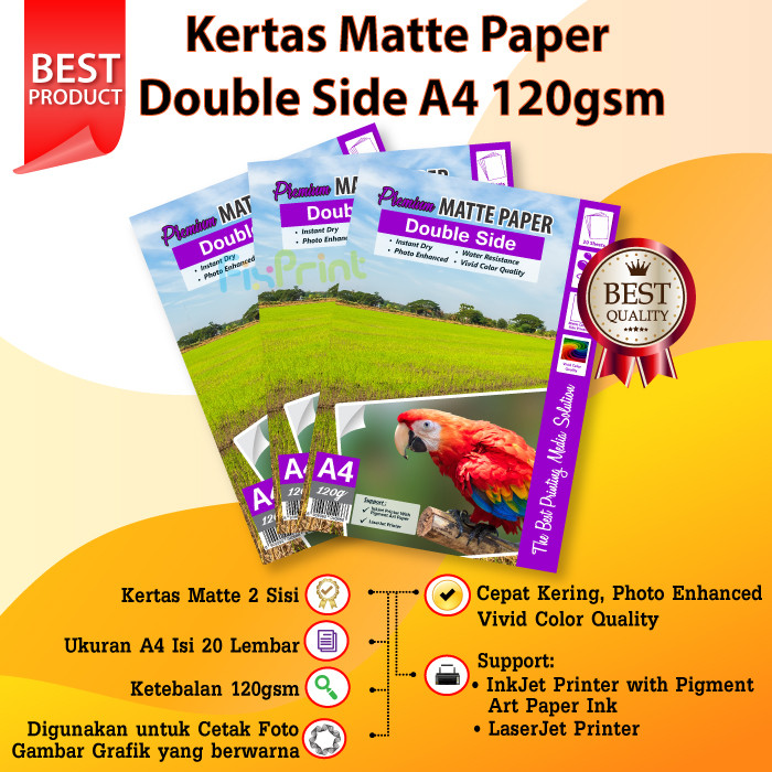 Jual Kertas Foto A4 120gsm 1 pack/20pcs- Kertas Matte Double Side ...