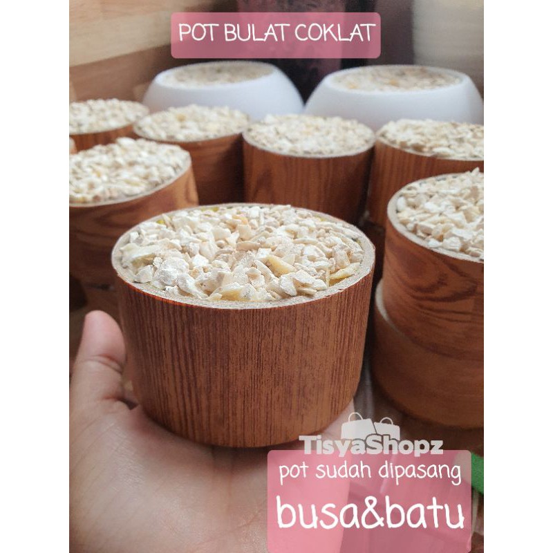 Jual " Pot Bulat " Motif Corak Kayu Coklat / Pot untuk kaktus bunga ...