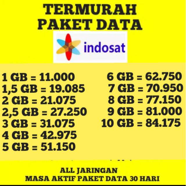 Jual PAKET DATA INDOSAT 1GB SAMPAI 10 GB ALL JARINGAN 30 HARI | Shopee ...
