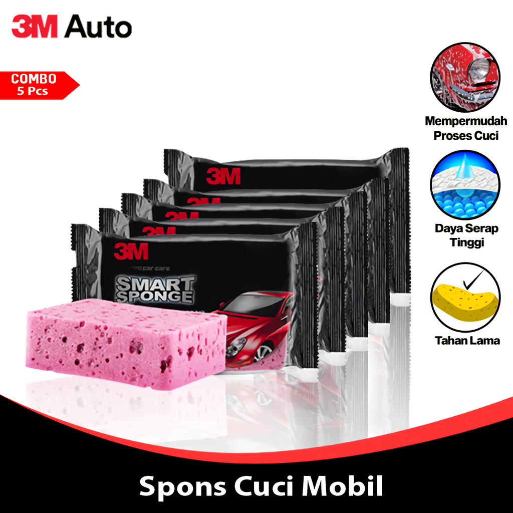 Jual 3M Auto Spons Cuci Mobil Combo 5 Pcs Bersih Maksimal Smart Sponge ...