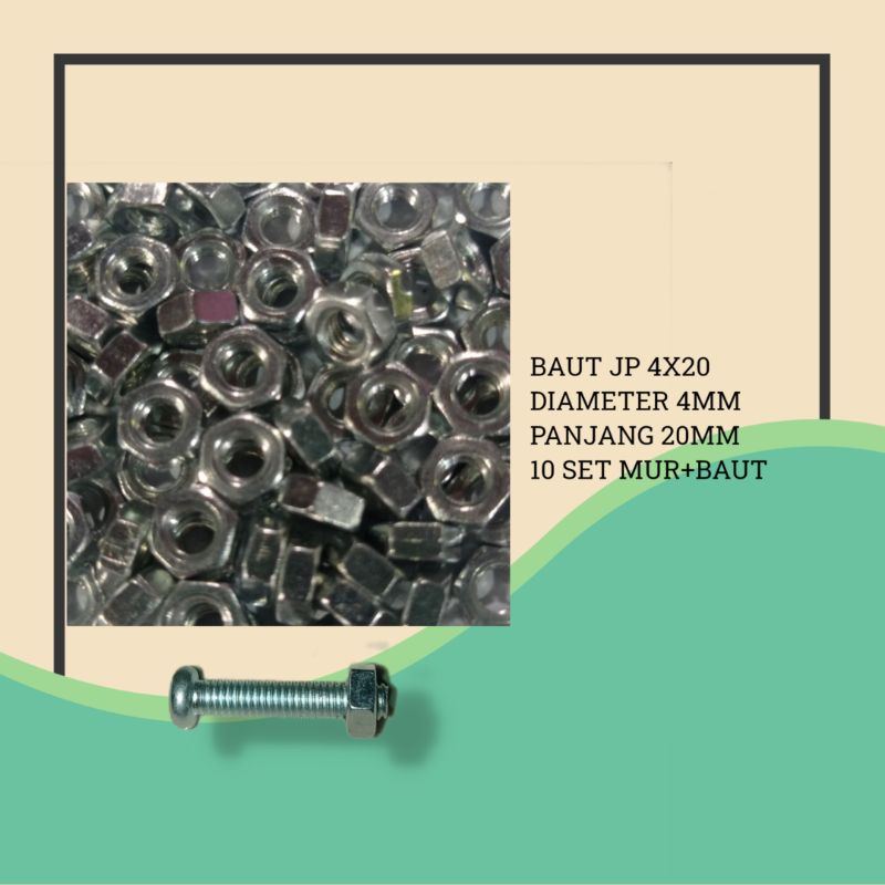 Jual MUR BAUT JP 4X20 MM 10 SET GALVANIS 4 X 20 MM | Shopee Indonesia
