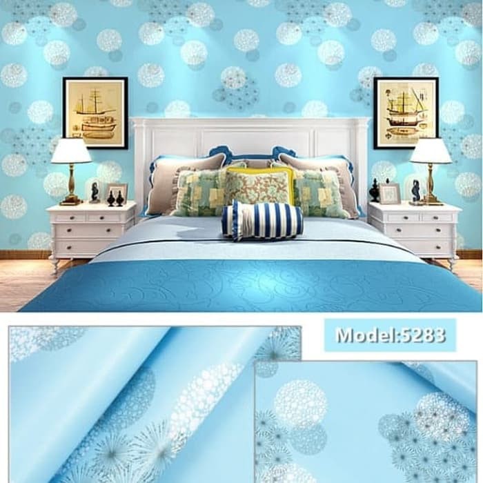 Jual Wallpaper Motif Kapas Biru Putih Wallpepr Dinding 10m X 45cm