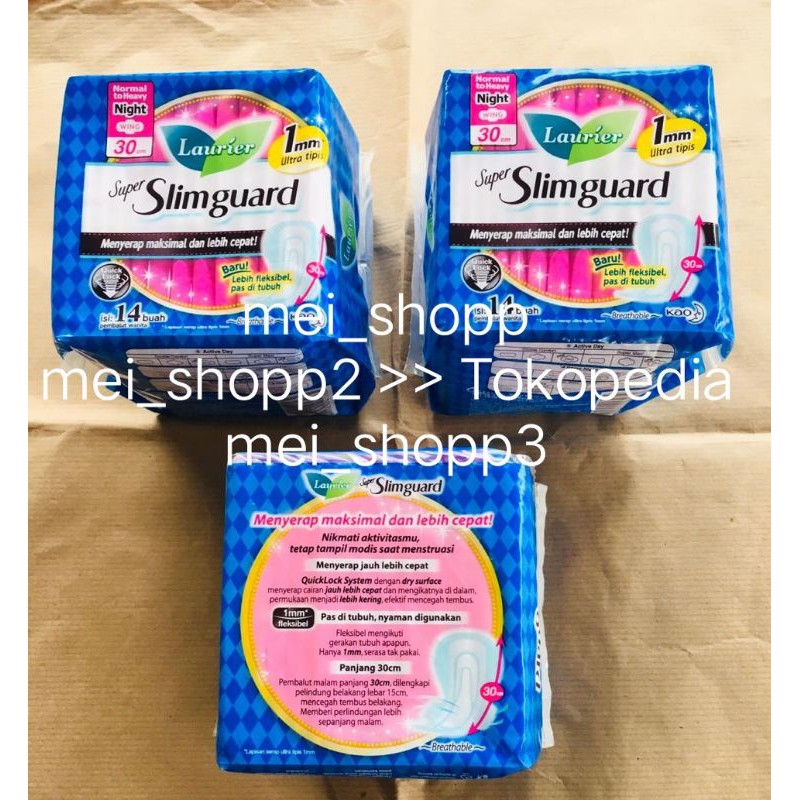 Jual SOFTEX LAURIER NIGHT WING 30CM x 14 BUAH SUPER SLIMGUARD | Shopee ...