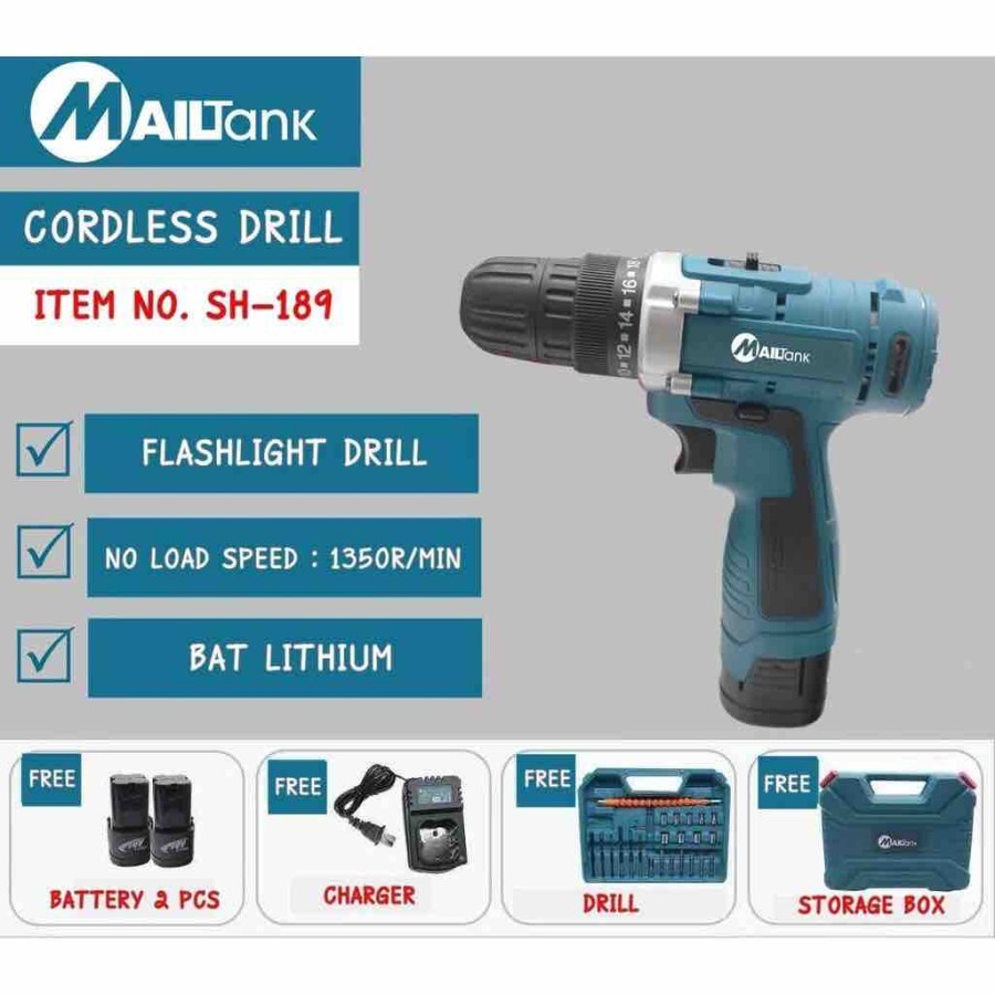Jual MAILTANK SH-189 Bor Cordless Drill Batre 18 V Tanpa Kabel SET ...