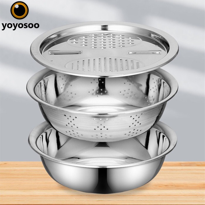 Jual 3PCs/set Stainless steel rice sieve baskom multifungsi-yoyosoo ...