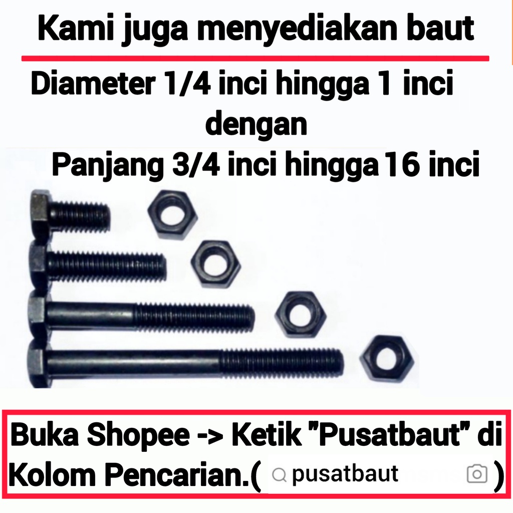 Jual [10 PCS] Baut Mur 1/4 x 1 Baut 10 Baut Kunci 10 Baut Inci Hex Besi ...