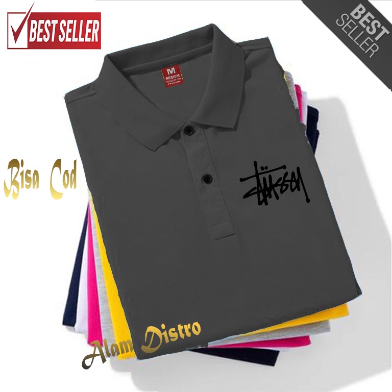 Jual Alam Distro COD Baju Polo Kerah Distro STUZZY Text Hitam Premium ...