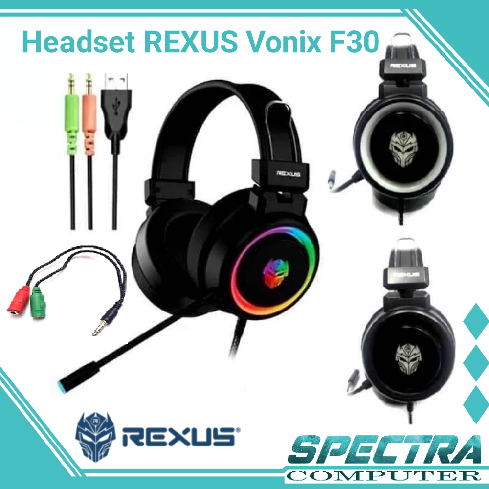 Jual Headset Gaming Rexus Vonix F30 LED RGB Spectrum Dual Jack with USB ...