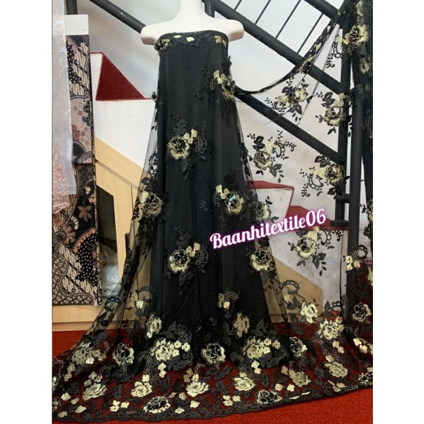 Jual Kain Tile/Tulle 3d Metallic Motif Bunga Timbul, tile Mutiara, tile ...