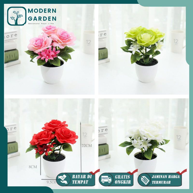 Jual Bunga Mawar Dekorasi BP8865 Bahan Plastik Free Pot Busa Bulat ...