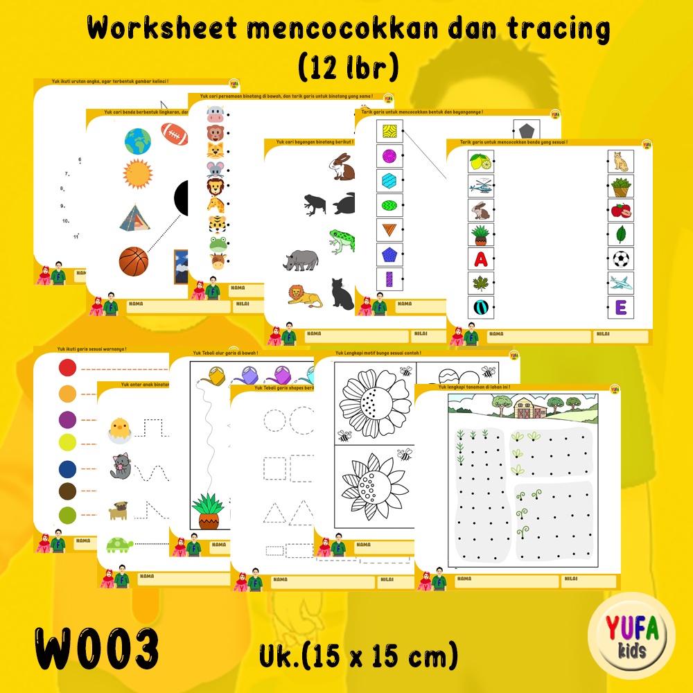 Jual W003 Worksheet paud/TK - Worksheet mencocokkan dan tracing ...