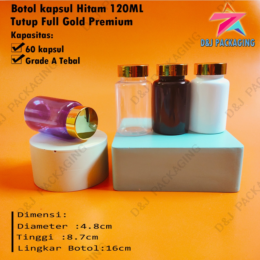 Jual Botol kapsul 135 ml Hitam Tutup Gold Emas isi 60 Kapsul / Full ... Jual Botol kapsul 135 ml Hitam Tutup Gold Emas isi 60 Kapsul / Full ...