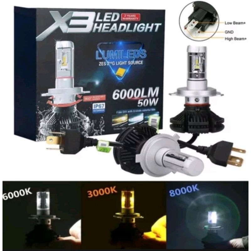 Jual Bohlam LED H4 Type X3. Harga 1set = 2pc | Shopee Indonesia