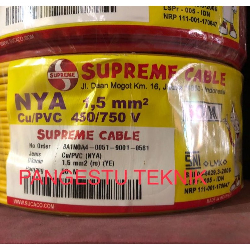 Jual Kabel NYA / TUNGGAL 1.5 mm Kuning SUPREME / 50 Meter / NYA 1,5 mm ...