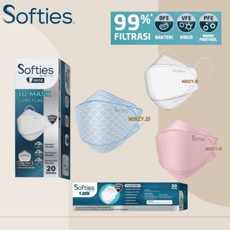 Jual KF94 Softies Surgical Mask 3D 4 Ply [ 20 Pcs/ Box ] | Shopee Indonesia